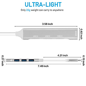 USB C Hub Aluminium Alloy USB C to USB Adapter 4-Port USB Hub Ultra-Slim Data USB Expander Fast Data Transfer USB Splitter for Laptop, Compatible with Windows PC, Mac, Printer, Mobile HDD
