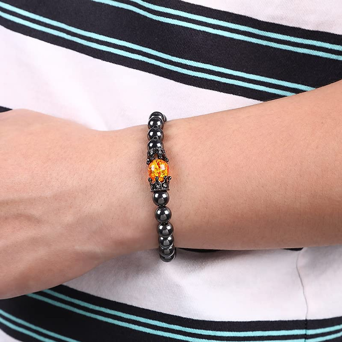 Black Obsidian Tiger Eye Bracelets for Men Women,Hematite Natural Stone Beaded Bracelets Handmade Healing Crystal Chakra Bracelet Good Luck Wealth Protection Bracelet b