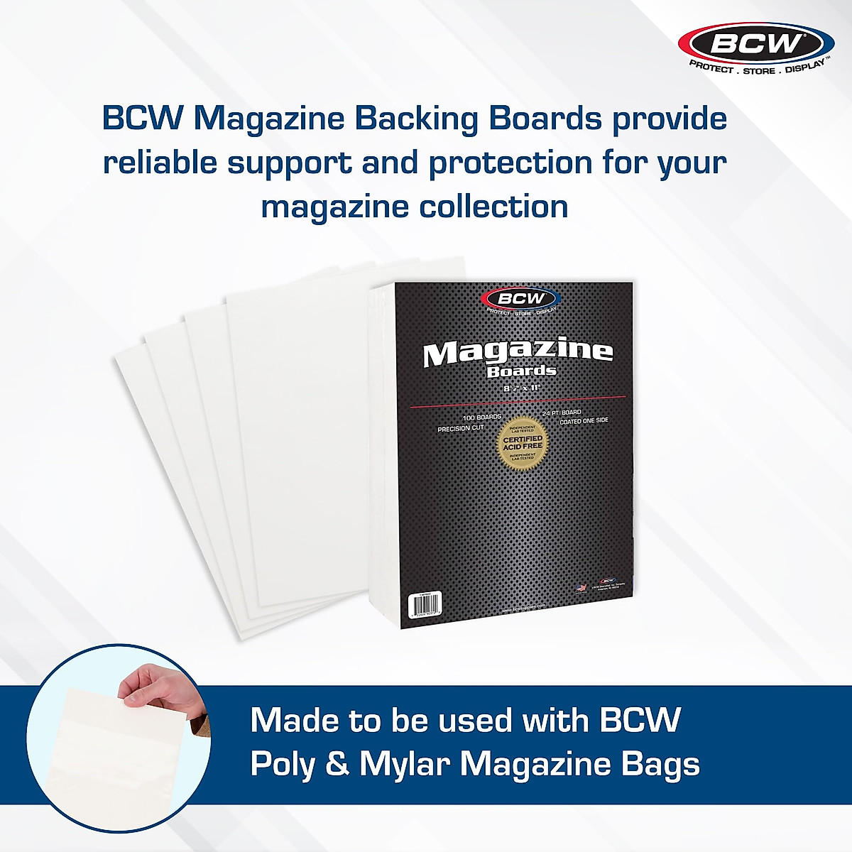 BCW Magazine Backing Boards (8.5 x 11 Inches) - 2 Pack (200 Total) | 24-Point Solid Bleached Sulfate with Calcium Carbonate Coating | Protective Sheets for Collectible Magazine Protection