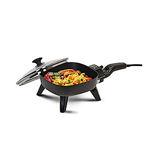 Elite Gourmet EFS-400# Personal Stir Fry Griddle Pan, Rapid Heat Up, 600 Watts Non-stick Electric Skillet with Tempered Glass Lid, Black