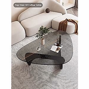 Mid Century Modern Coffee Table - Triangle Glass Coffee Table - Solid Wood Base Abstract Center Table - Vintage Glass End Table Living Room Balcony Study Walnut/Transparent Small 32.2 * 22.4 * 16in