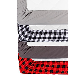 4 Pack Buffalo Check Plaid Neutral Unisex Fitted Baby Crib Sheets Set for Baby Boys or Girls (Black)