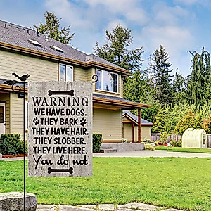 AVOIN Dog Warning Slogan Wood Garden Flag Vertical Double Sided, They Slobber They Live Here Yard Outdoor Decoration 12.5 x 18 Inch