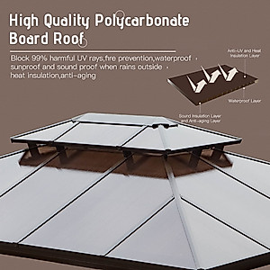 Domi Outdoor Living 10’ x 12’ Hardtop Gazebo, Outdoor Aluminum Frame Canopy with Polycarbonate Double Roof, Outdoor Permanent Metal Pavilion with Curtains and Netting for Patio, Backyard and Lawn