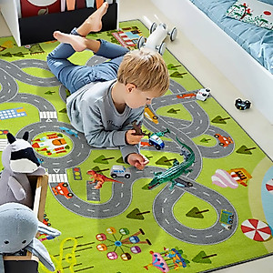 HOMORE Kids Play Mat Rug, Fun and Educational City Play Rug for Hot Wheels Track Racing and Toys, Kids Carpet Playmat Area Rug for Children Bedroom Play Room Nursery, 3x5 Feet