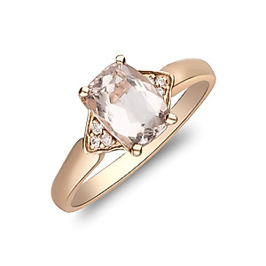 Gin & Grace 10K Rose Gold Genuine Morganite & Natural Diamond Engagment Promise Propose Promise Ring for Women