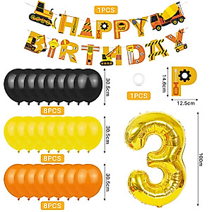 Refasy Birthday Party Decorations for Kids,Dump Truck Party Decorations Kits Construction Birthday Party Supplies Foil Balloons,Banner,Cake Toppers for 3 Year Olds Birthday Party