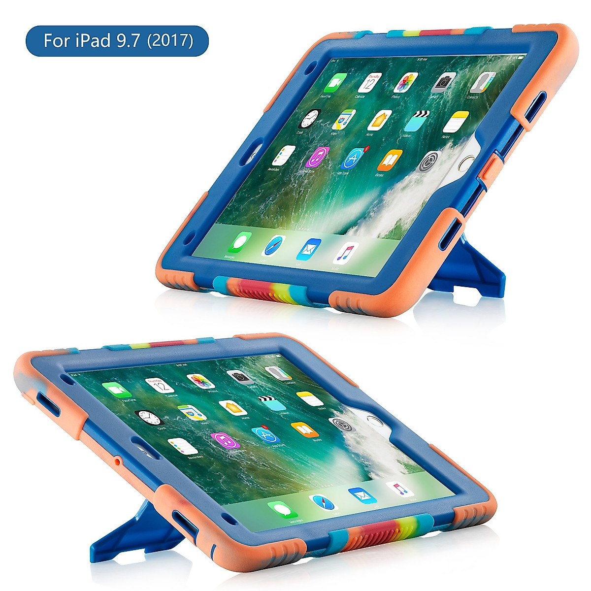 Case 9.7 inch for 2017 iPad 5th Generation Case /2018 iPad 6th Generation Case/ 2016 iPad Pro Case/iPad Air 2 Case, Heavy Duty Shockproof Silicone Protect Case - Ice/Blue
