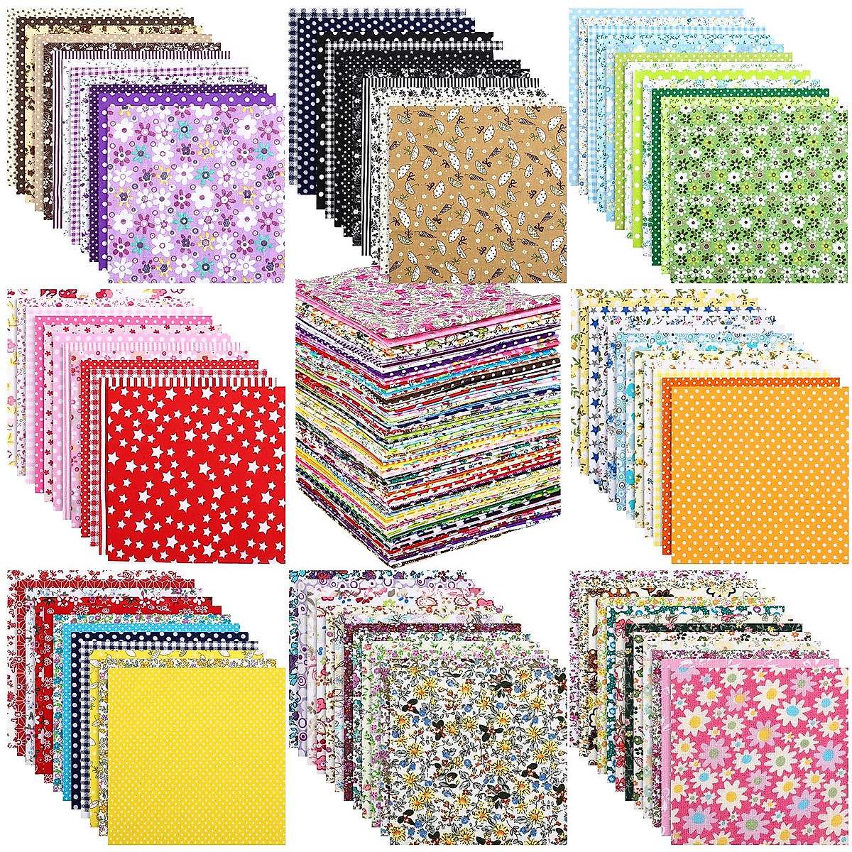 Preboun 1500 Pcs 4 x 4 Inches Cotton Fabric Square Bulk Precut Craft Fabric Bundle Floral Patterns Sewing Quarters Fat Flower Fabric Quilting Patchwork for DIY Craft Sewing Clothing Scrapbooking