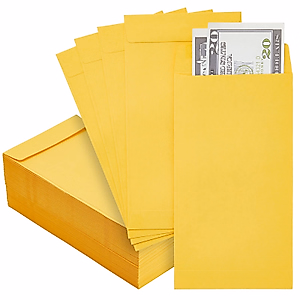 Okuna Outpost Money Envelopes for Cash, Payroll, Money Saving, Coins, Currency, 100GSM, Yellow (4 x 7 Inch) - 100 Pack