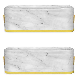 Tablerazzi White Marble Toilet Tank Topper Paper Basket with Handle, Abstract Marble Storage Basket for Organizing, Small Fabric Storage Bins for Bathroom Decor