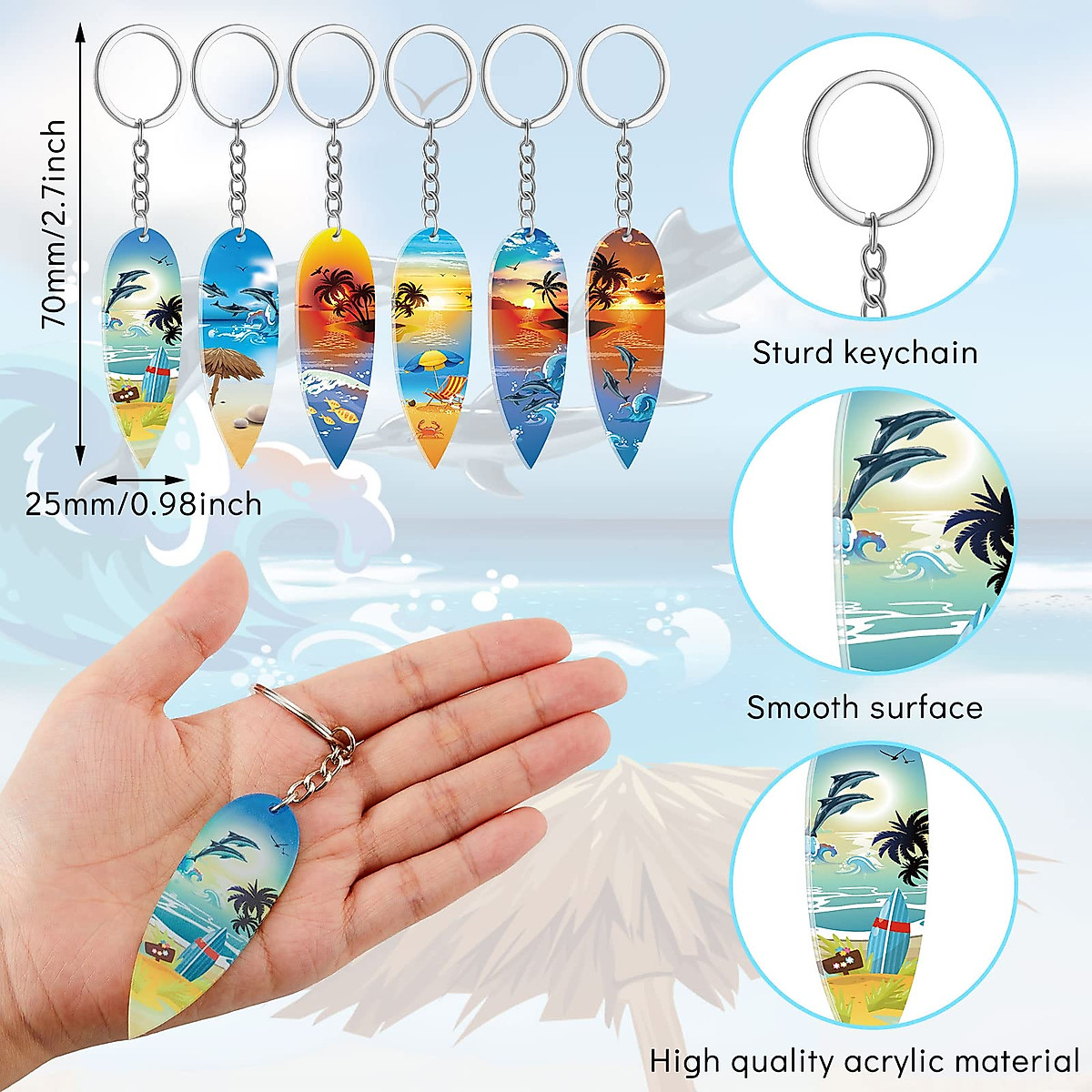 Henoyso 24 Pcs Surfboard Keychains Bulk Beach Party Favors Acrylic Surf Board Key Chains Mini Surfboard Fun Keyring for Beach Surfboard Hawaiian Pool Party Supplies Goodie Bag Filler Backpack Decor