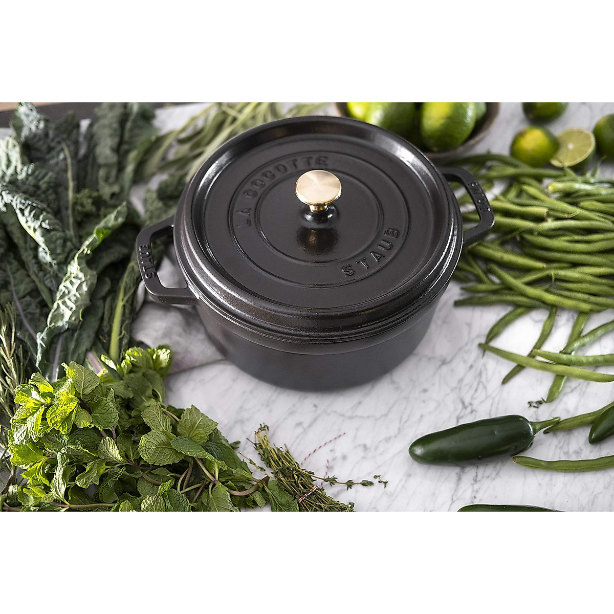 STAUB Cast Iron Dutch Oven 4-qt Round Cocotte, Made in France, Serves 3-4, Matte Black