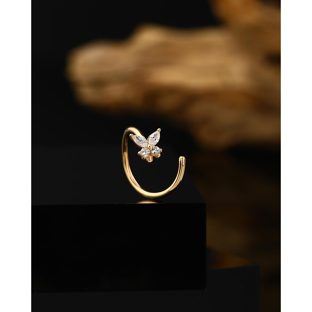 Jewseen 14K Solid Gold Nose Rings Hoop 18G 20G Nose Ring Butterfly Thin Nose Piercings Nose Piercing Jewelry for Women