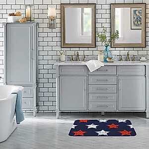 ZHONGJI Non-Slip Bath Mat Bath Rug ﻿Hand Drawn Stars Blue Red White Memory Foam Soft Rubber Back Floor Mats Dry Fast Machine Washable Hotel Bathroom 36 x 24 Inch