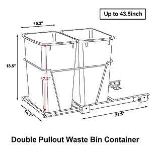 SUPER DEAL Double 35 Quart Pull Out Trash Can for Kitchen Cabinet Recycling Bins with Wire Bottom Mount Under Sink Sliding Roll Out Dual Garbage Can, Black