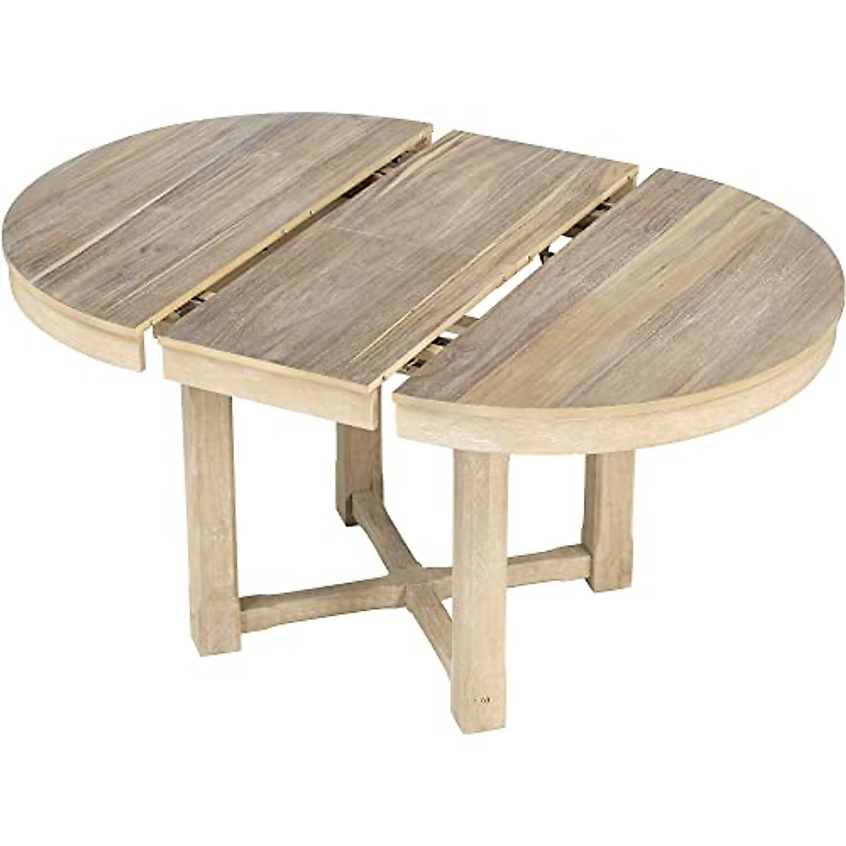 Dinehome 5-Piece Wooden Round to Oval Extendable Dining Table Set with 4 Upholstered Armrest Chairs, Natural Wood Wash