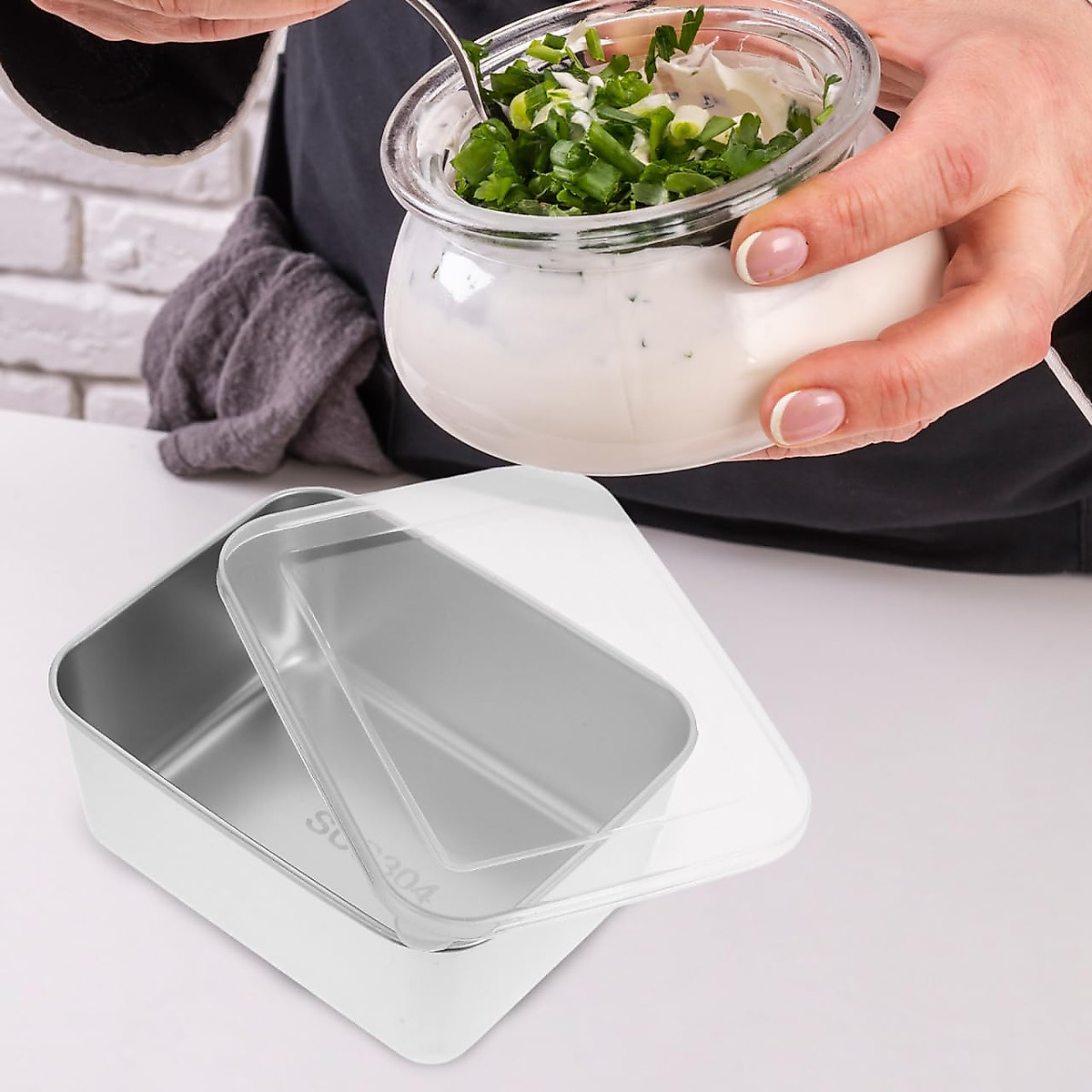 BESTonZON 4pack Stainless Steel Square Boxes, Stainless Steel Food Storage Box Container with Leak Plastic Lid, Food Storage Containers for Fruit Vegetables Snack Food, Dishwasher Safe