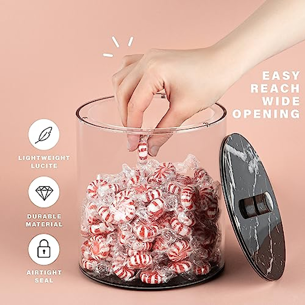 Gold Valley Lucite Cookie Jar | Magnetic Closure Cookie Jar Lids | Clear Cookie Jar With No Skid Bottom | Versatile Acrylic Cookie Jars With Airtight Lid | Decorative Cookie Jar for Kitchen Counter (White) (Black)