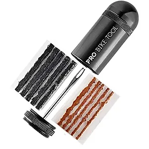 PRO BIKE TOOL Tubeless Bike Tire Repair Kit – for MTB and Road Bicycle Tires – Fix a Puncture or Flat, Fast – Tackle Set Includes Storage Canister, Plugger Tool and Plugs - 5 Bacon and 5 Black Strips