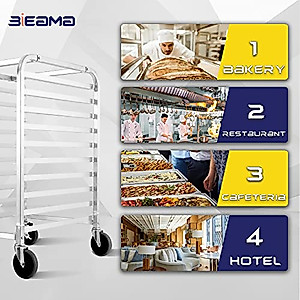 BIEAMA 10-Tier Sheet Pan Rack, Bun Pan Rack, Aluminum Bakery Rack, Home Commercial Kitchen Bakery Cooling Rack, 4 Wheels