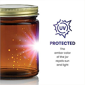 Amber Glass Jars 8 Ounce for Candle Making Straight Side For DIY Projects, Herbs, Homemade Cosmetics, Decorating, Storing, Overnight Oats, Meal Prep, Wedding Favors, Great For Daily Vitamins (6)