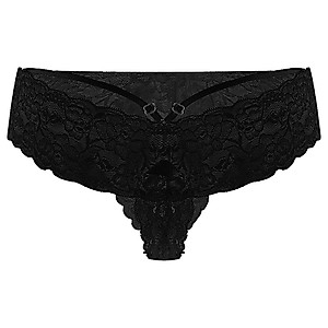 LATINDAY ◆ Womens Lace Underwear Soft Sexy Hollow Hipster Bow-Tie Ladies Bikini Panties Briefs Lingerie Black