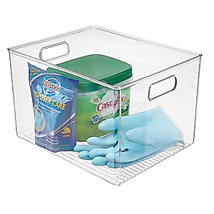 mDesign Plastic Storage Organizer Container Bin for Kitchen Organization in Pantry, Cabinet, Countertop Fridge, Refrigerator, and Freezer - Hold Food, Drink, or Snacks, Ligne Collection, Clear