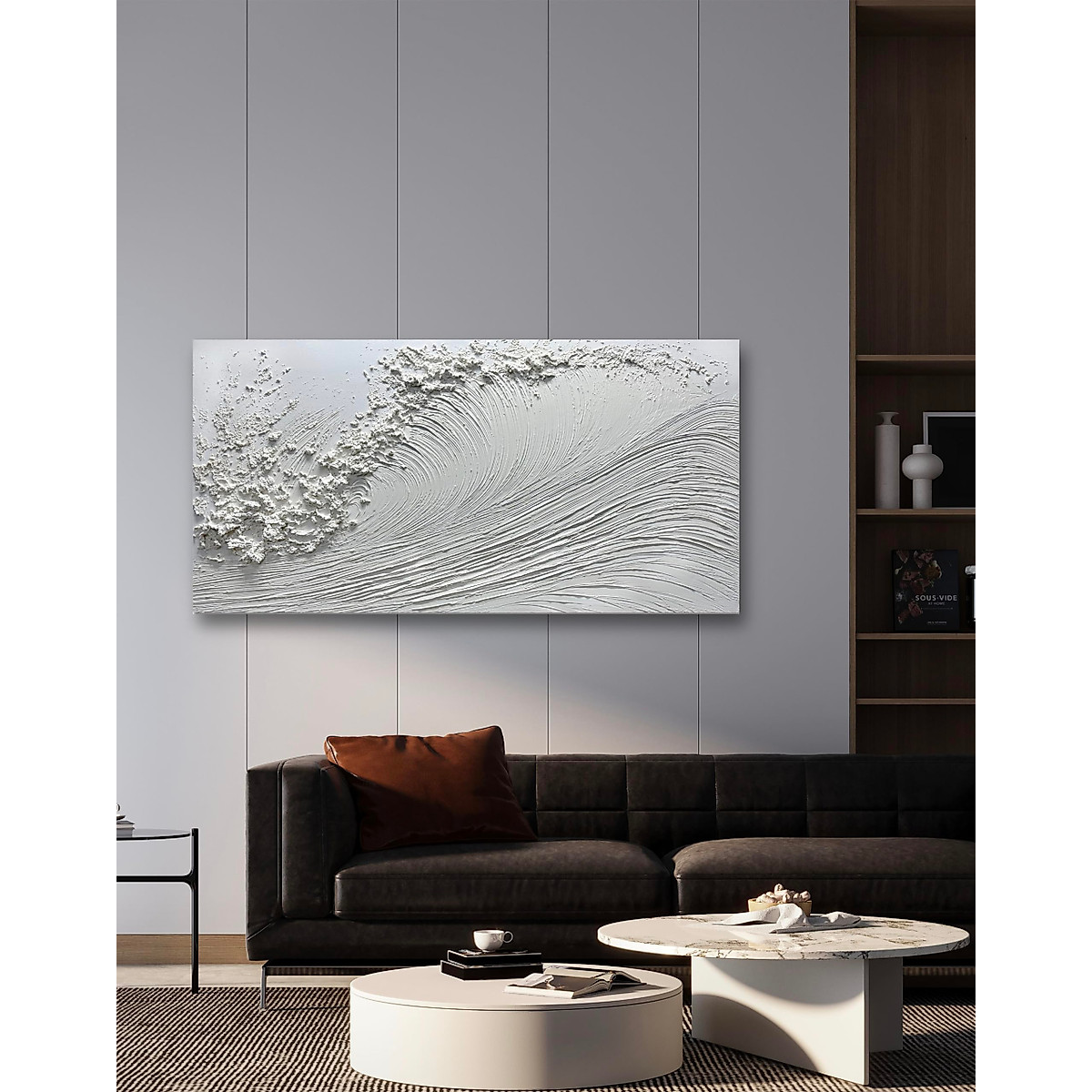 Yika Art Canvas Paintings, Wall Art Thick Texture Sea Wave Painting Modern Gorgeous Abstract Hand Painted Abstract Oil Painting on Canvas Modern Wall Art Decor 24x48 inches