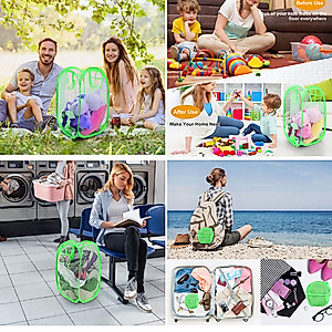 3PCS Mesh Laundry Pop-Up Hampers ，Foldable Clothes Washing Laundry Basket Bins ，Handles Kids’ Garments Hamper， for Storage Room ，Kids Toys， College Dorm ，Home Organization Travel Use (Green)