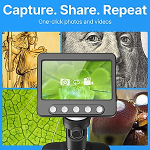 Digital Microscope, 4.3" LCD USB Coin Microscope, 1000X 1080P Error Coin Magnifier with 8 Adjustable LED Lights, PC View, Compatible with Windows for Adults Kids