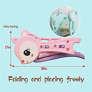 Kids Slide with Basketball Hoop, Indoor/Outdoor Toddler Slide Playset for Boys & Girls, Backyard Baby Playground for Toddlers(Pink)