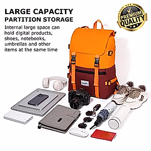 Qozabualy Flap Backpack Vintage, Laptop Outdoor Rucksack 25L Large Capacity Laptop Backpack Fit 15.9 inch Laptop, Multistorage Area Travel Backpack with Drawstring