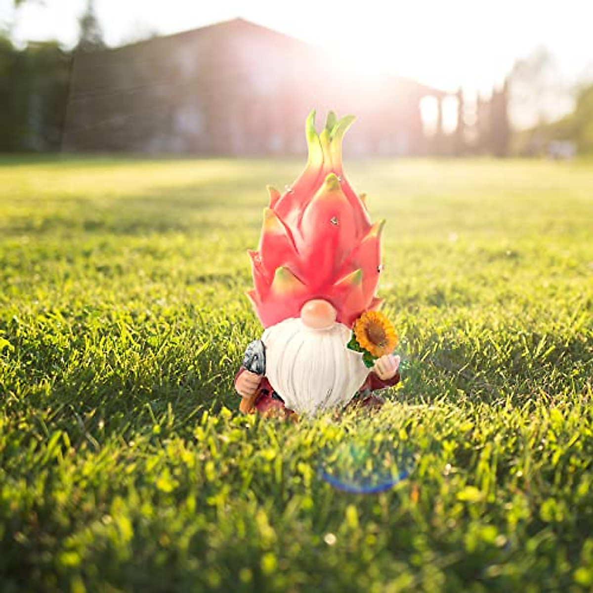 LA JOLIE MUSE Newest Garden Decor, Garden Gnomes, Upgraded Dragonfruit Solar Gnomes, Outdoor Decoration for Patio Yard Lawn, Housewarming Garden Gifts