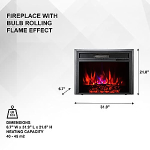 XBrand Insert Fireplace Heater w/Remote Control and LED Flame Effect, 32 Inch Long, Black