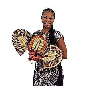 One Burkina Faso African Hand Fan Woven 16" Long for Women & Men | Home Decoration