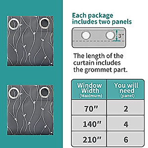 BGment Blackout Curtains for Bedroom 84 Inch Long, Grommet Thermal Insulated Room Darkening Window Curtains with Wave Line and Dots Printed for Living Room 2 Panels Set, 52 x 84 Inch, Dark Grey