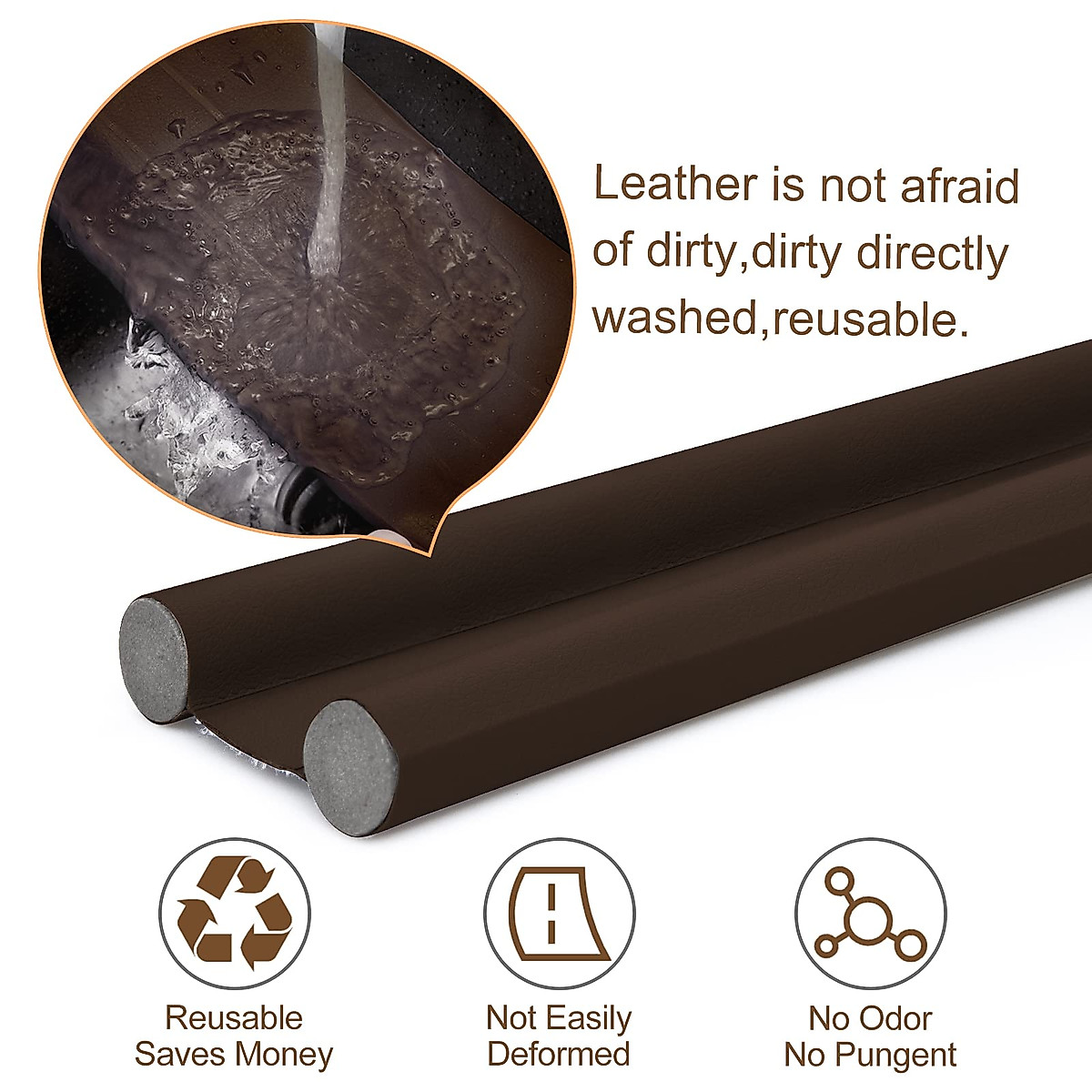 2PCS Under Door Draft Stopper,Twin Door Draft Blocker Weather Stripping Noise Cold Air Blocker Window,Washable,Dust Proof,Removable,Adjustable Door Sweeps 38"(Deep Coffe)