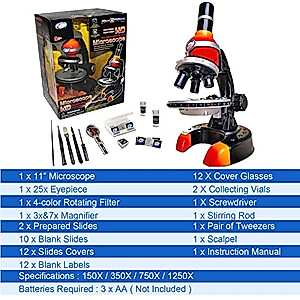 Microscope Kit for Kids 8-12,Ideal Science Experiment Toys for Boy Girl.Student Educational STEM Project,1250x Beginner Microscope,7X Magnifier Set to Child Activities.Gift Package for Age 8 9 10 11