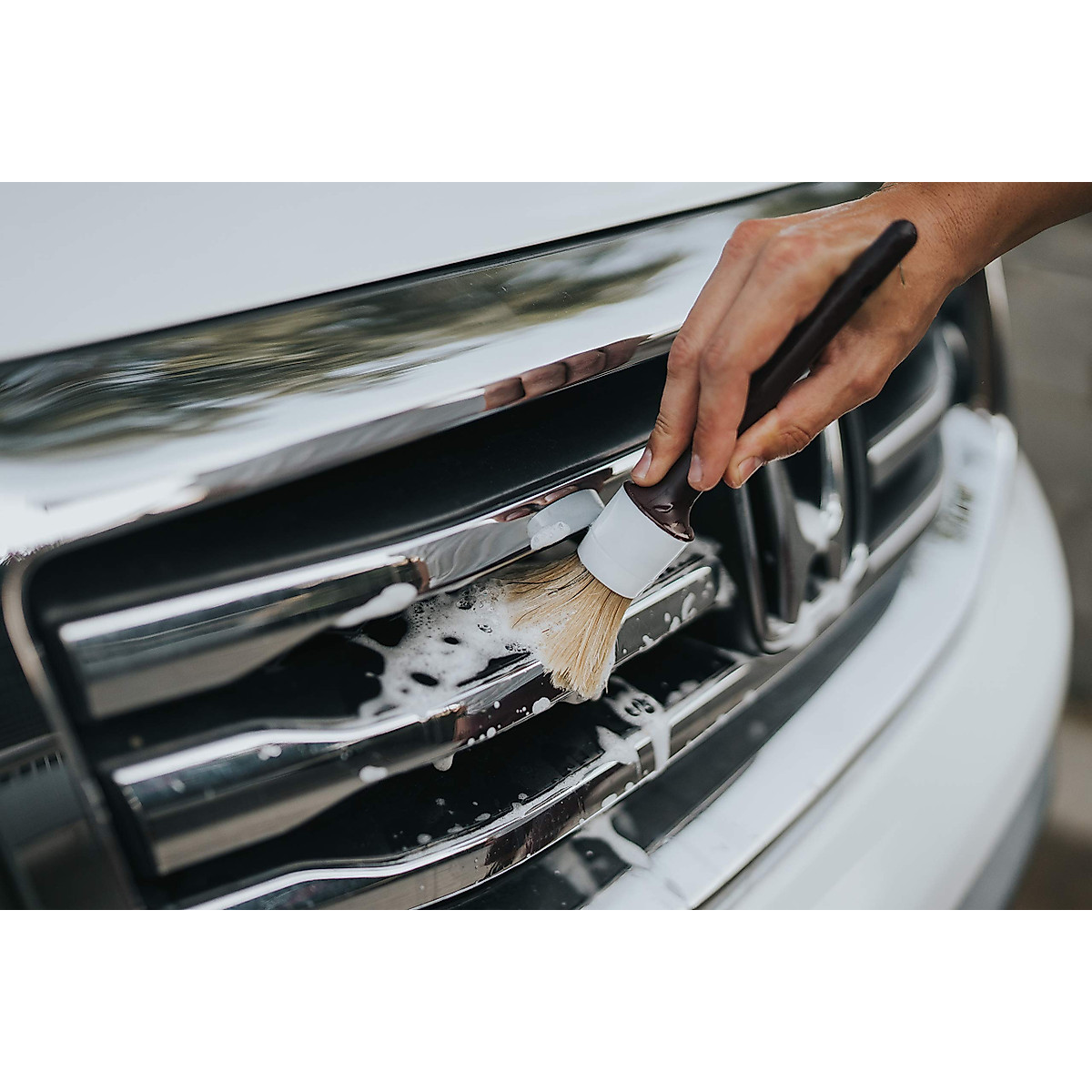 Detail Dudes Boars Hair Ultra Soft Car Detail Brushes - Set of 3 - Perfect for Washing Emblems Wheels Interior Upholstery Air Vents, NO Metal Brush Parts