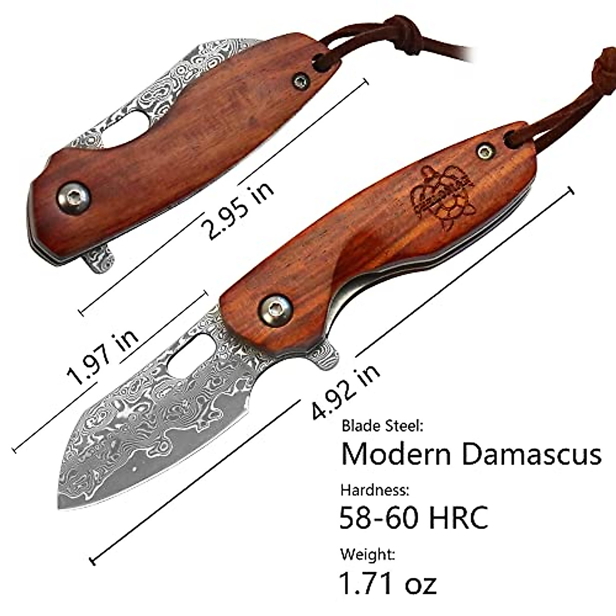 CHELONIAN Mini Damascus Outdoor Pocket Knives with Liner Lock Wood Handle,Gift Box