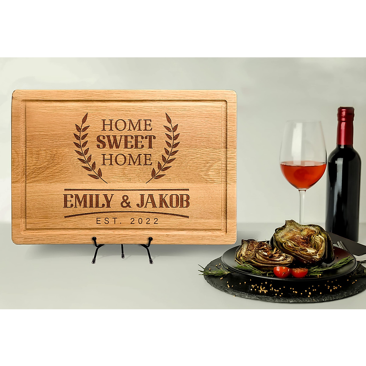 Customized New Home Housewarming Gift, Home Owner Couple Gift Ideas, Personalized Home Sweet Home Bamboo Cutting Board Present for First Home Buyer, Real Estate Engraved Gifts for New Home Buyer Gift