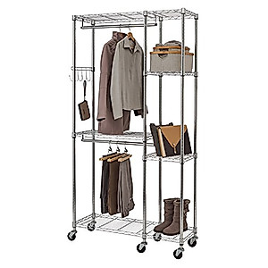 TRINITY EcoStorage Rolling Garment Rack with Shelves Hooks for Clothing Storage for Bedroom, Closet Organization, Entryway, and More, Chrome, 41” W x 14” D x 76” H