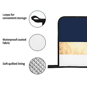 MUKJHOI Oven Mitts Pot Holders Set of 4 Heat Resistant Kitchen Waterproof Elegant Faux Gold Navy Blue White Stripes Women Men Home Cooking Baking Microwave BBQ Gift