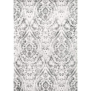 Home Dynamix Nicole Miller Patio Sofia Juniper Indoor/Outdoor Area Rug 7'9"x10'2", 4151-123, Distressed Damask Ivory/Gray Juniper
