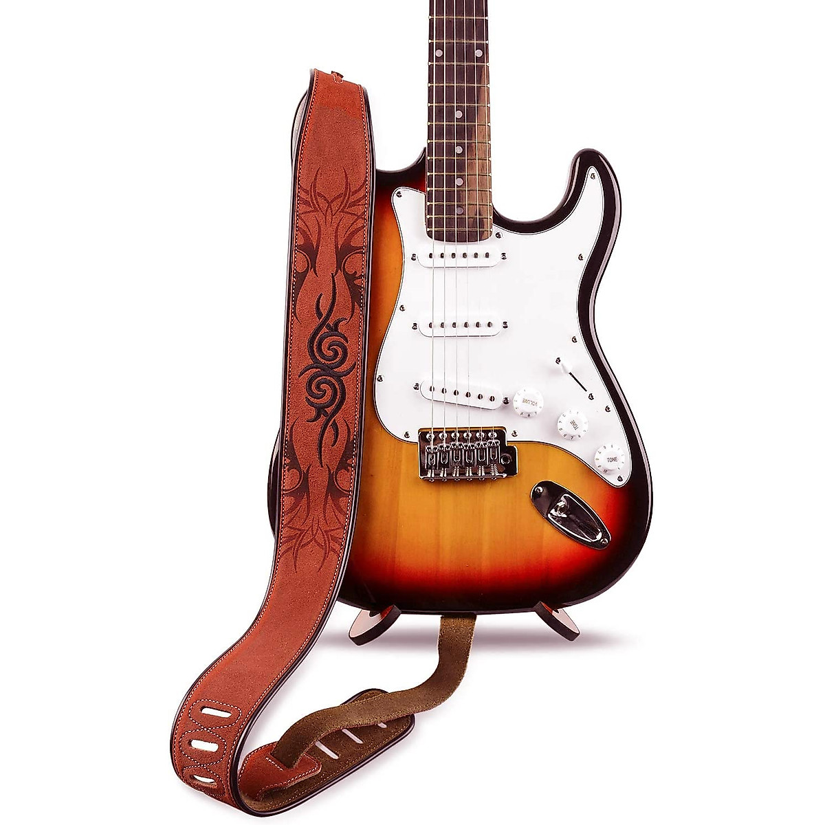 Dulphee Leather Guitar Strap, 2.8 Inches Width Suede Guitar Strap for Bass, Electric guitar and Acoustic Guitar (Brown Tribal)