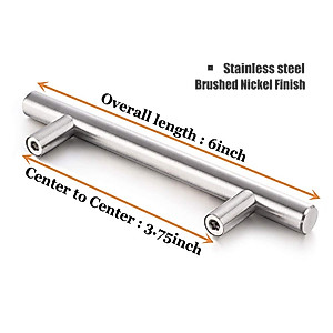 Aybloom Cabinet Handles - Pack of 30 Stainless Steel Brushed Satin Nickel Hollow Tube T Bar Drawer Pulls for Kitchen Furniture Hardware(Satin Nickel, Overall Length: 6", Hole Center: 3-3/4")