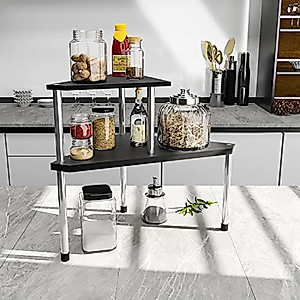 Weenson Bathroom Countertop Organizer Counter Shelf - Bathroom Organization 2 Tier Corner Shelf Bamboo Display Shelves Free-Standing Storage Organizer for Bathroom, Kitchen, Living Room (Black)