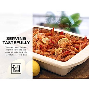 Foil Decor Foil Pan Holder with Lid, 9x13x2 Foil Pan Carrier w/Heat Resistant Handles, Foil Pan Supporter w/Lid, Includes 1 Foil Pan, Made in the USA Travel Serving Dish - White
