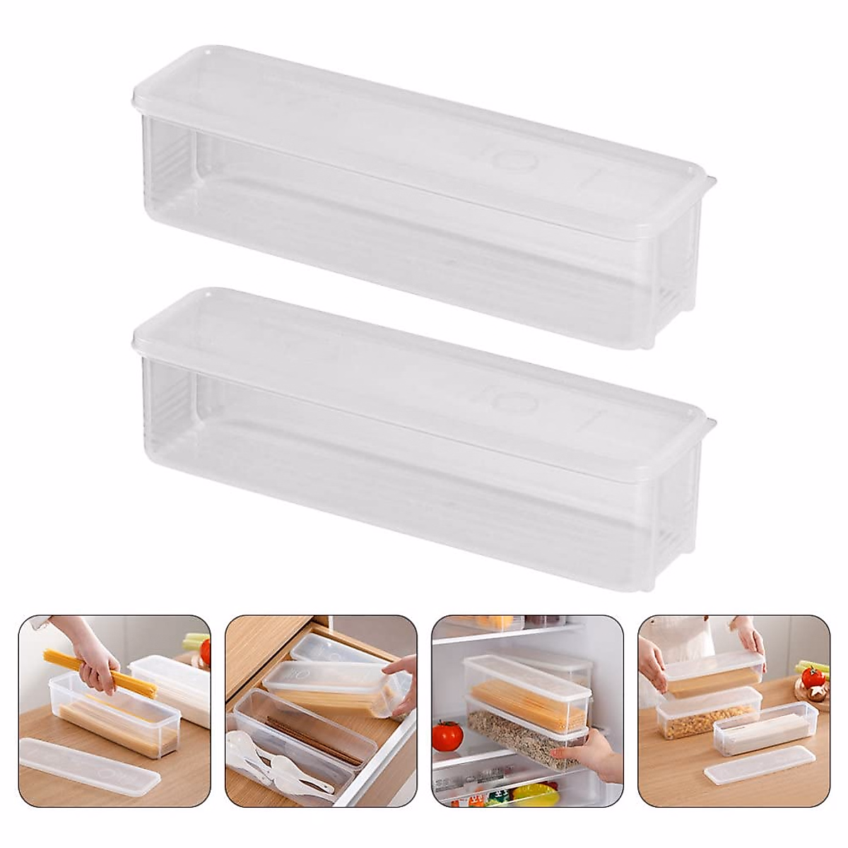 HEMOTON Pasta Holder Container 2pcs Pasta Container Spaghetti Noodle Holder Rectangular Chopstick Storage Box Sealed Noodle Canisters Rectangular Food Box Spaghetti Keeper Box with Cover